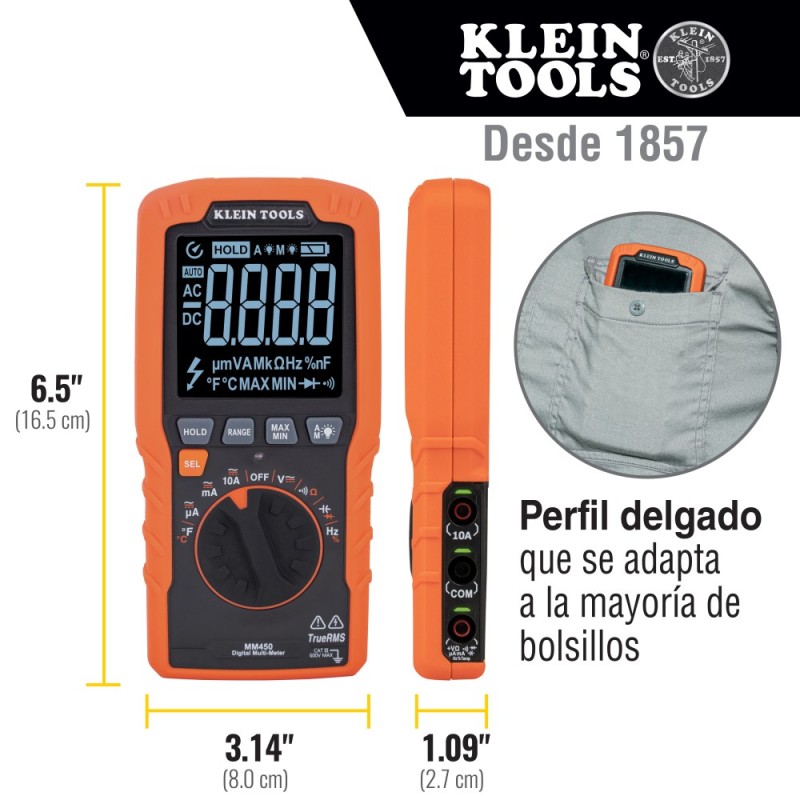 Multímetro digital delgado, de rango automático con TRMS, 600 V ...
